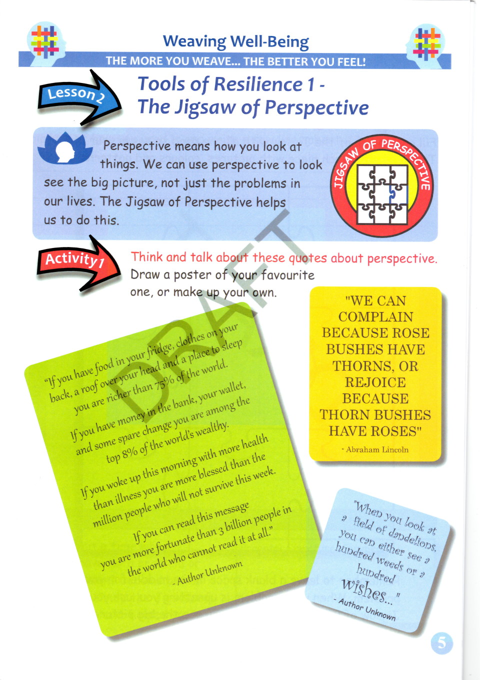 Sample of Children's Activities - Tools of Resilience - Weaving Well-being